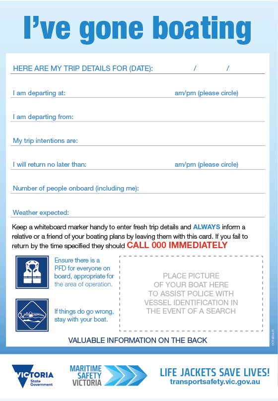 Let someone know before you go - Maritime Safety Victoria